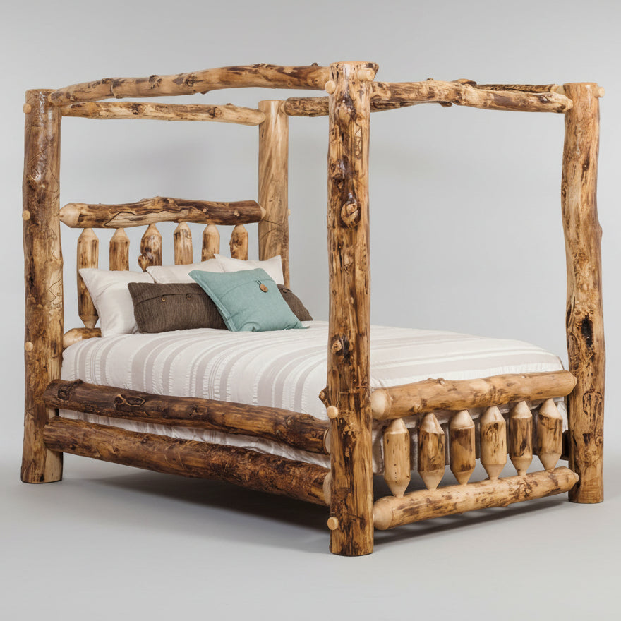 Aspen Log Canopy Bed — Our Family Craft Shop