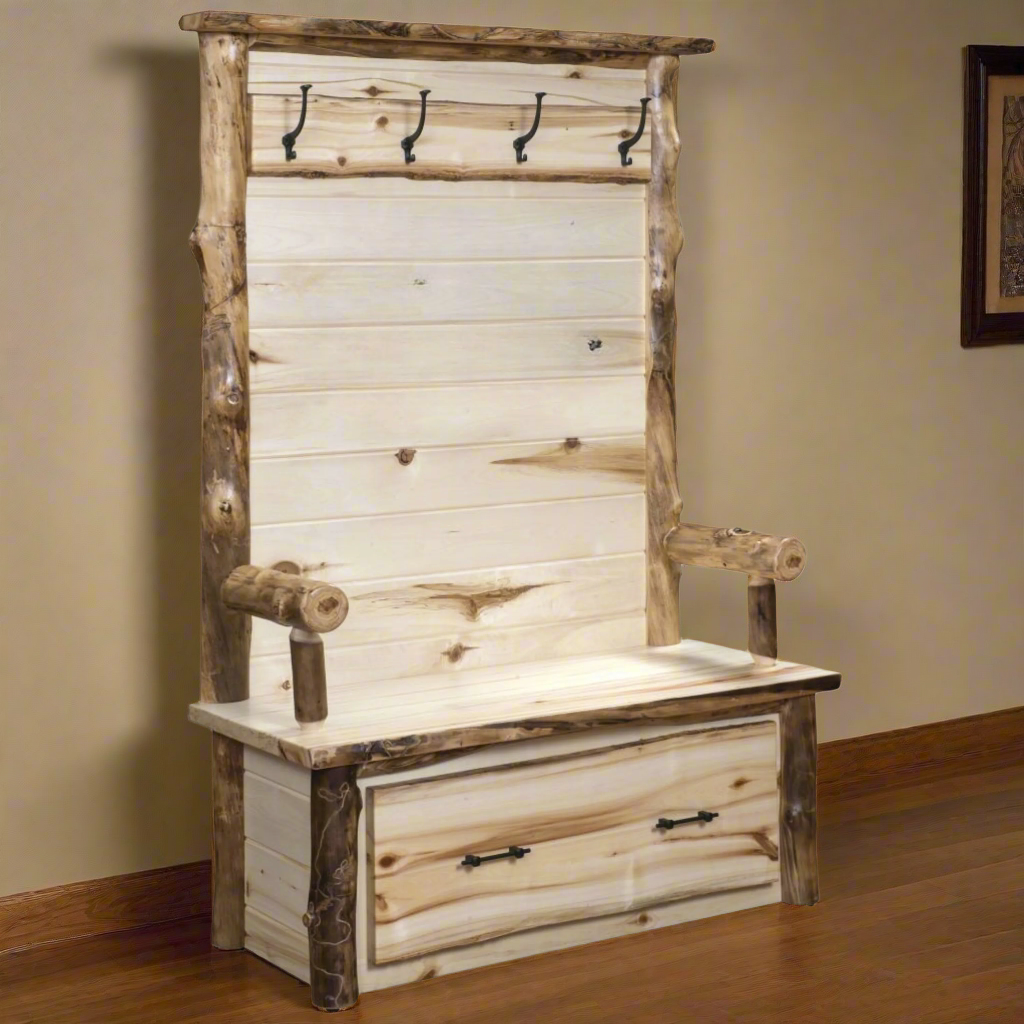 Amish Yellow Stone Hall Seat Aspen Log — Our Family Craft Shop