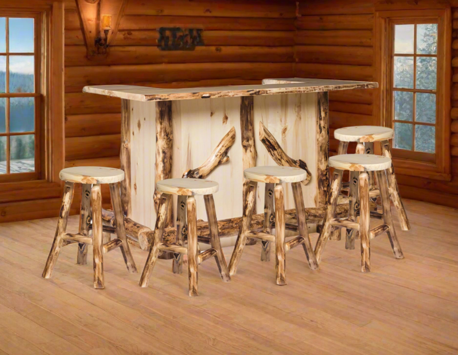 Aspen Log Home Bar with Bar Stools — Our Family Craft Shop