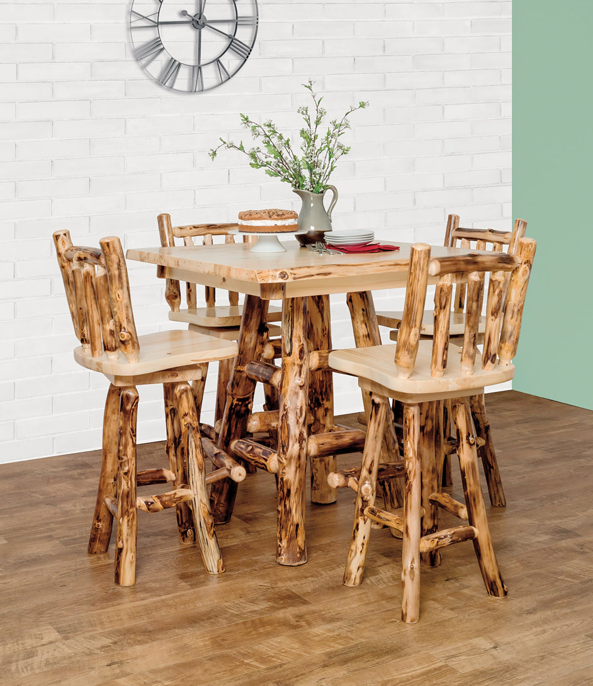 Amish Aspen Log Pub Dining Set with 4 Swivel Bar Chairs — Our Family ...