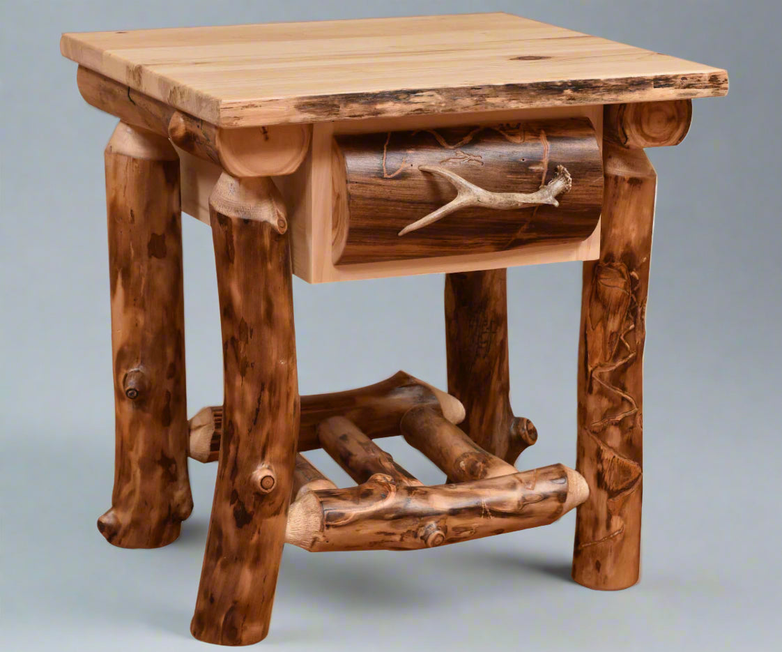 Amish Rocky Mountain Aspen Log Open Nightstand — Our Family Craft Shop