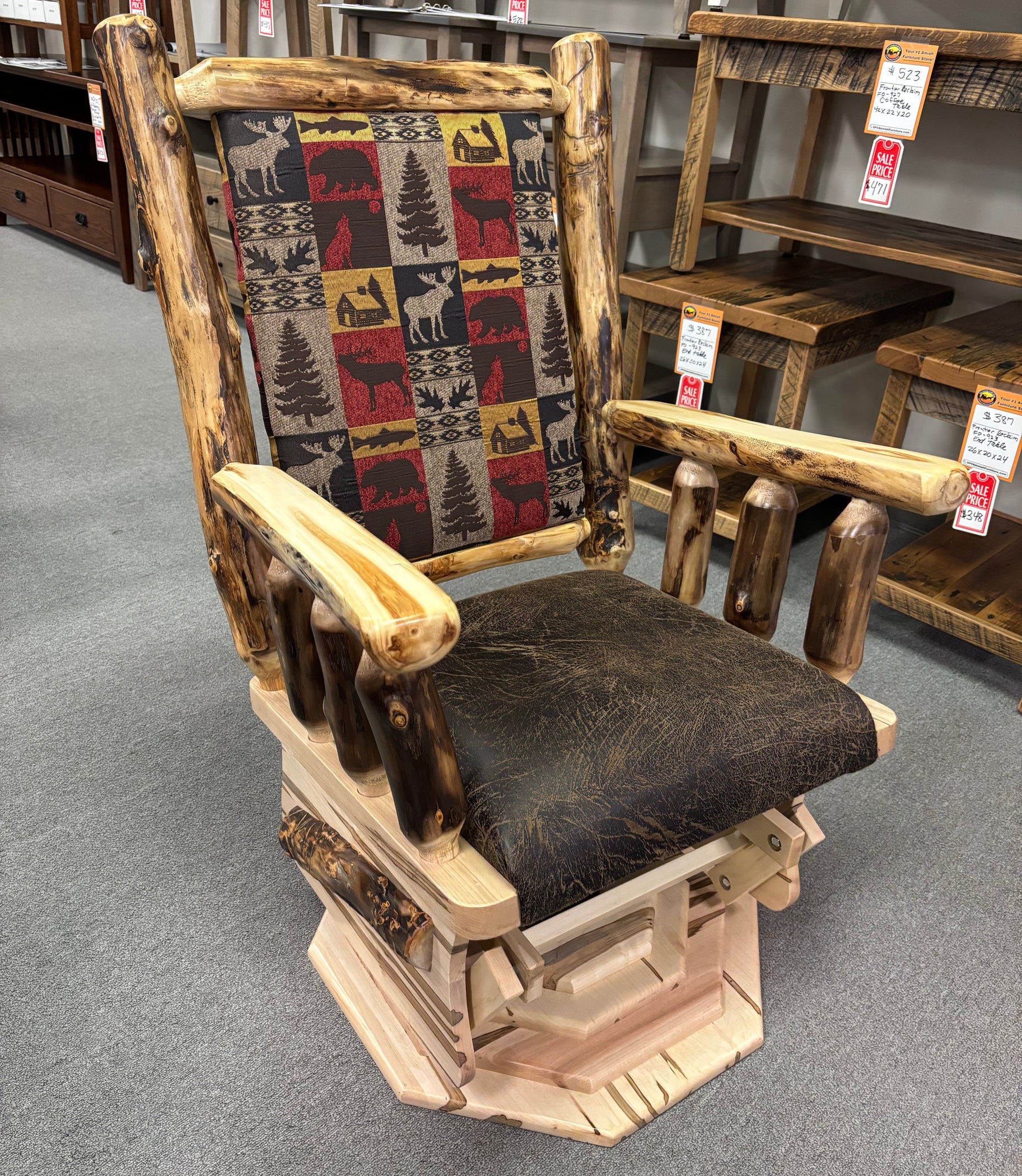 Amish Aspen Log Straight-Back Swivel Glider - In-Stock — Our Family ...