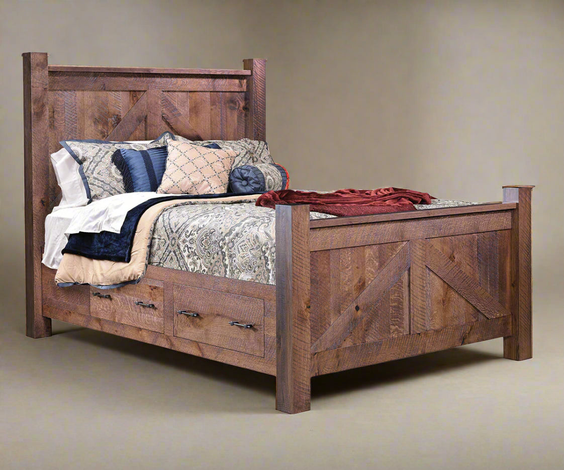 Amish Blue Ridge Rough Sawn Drawer Bed — Our Family Craft Shop