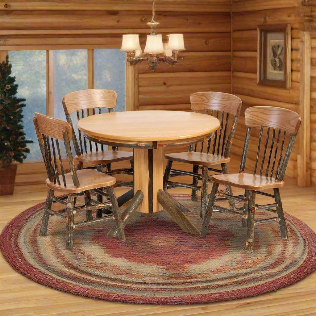 Hickory Log Pedestal Dining Set with Panel Back Chairs — Our Family ...