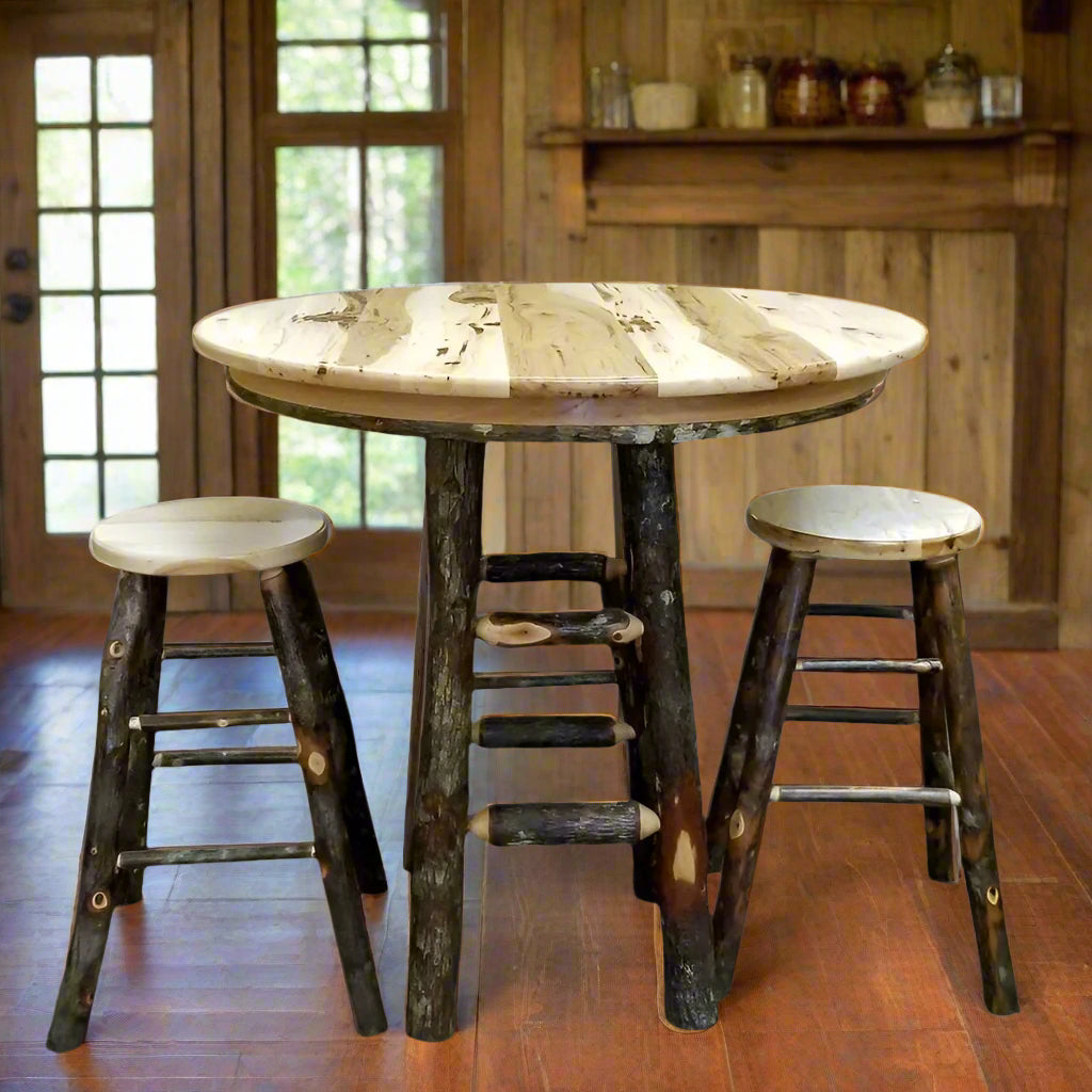 Amish Hickory Log Pub Table & Stools Set — Our Family Craft Shop