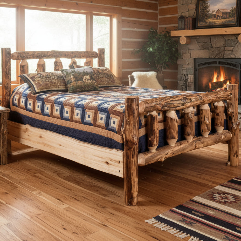 Quick Ship Amish Rocky Mountain Aspen Log Bed — Our Family Craft Shop