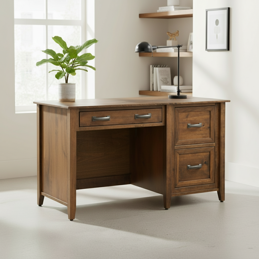 Amish Ventura Single Pedestal Desk with Keyboard Drawer — Our Family ...