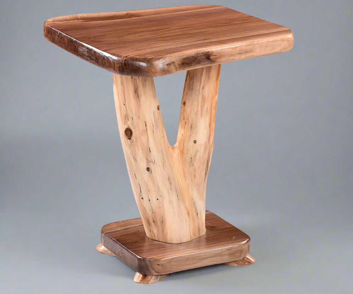 Amish Y-Base Log End Table with Walnut Top — Our Family Craft Shop