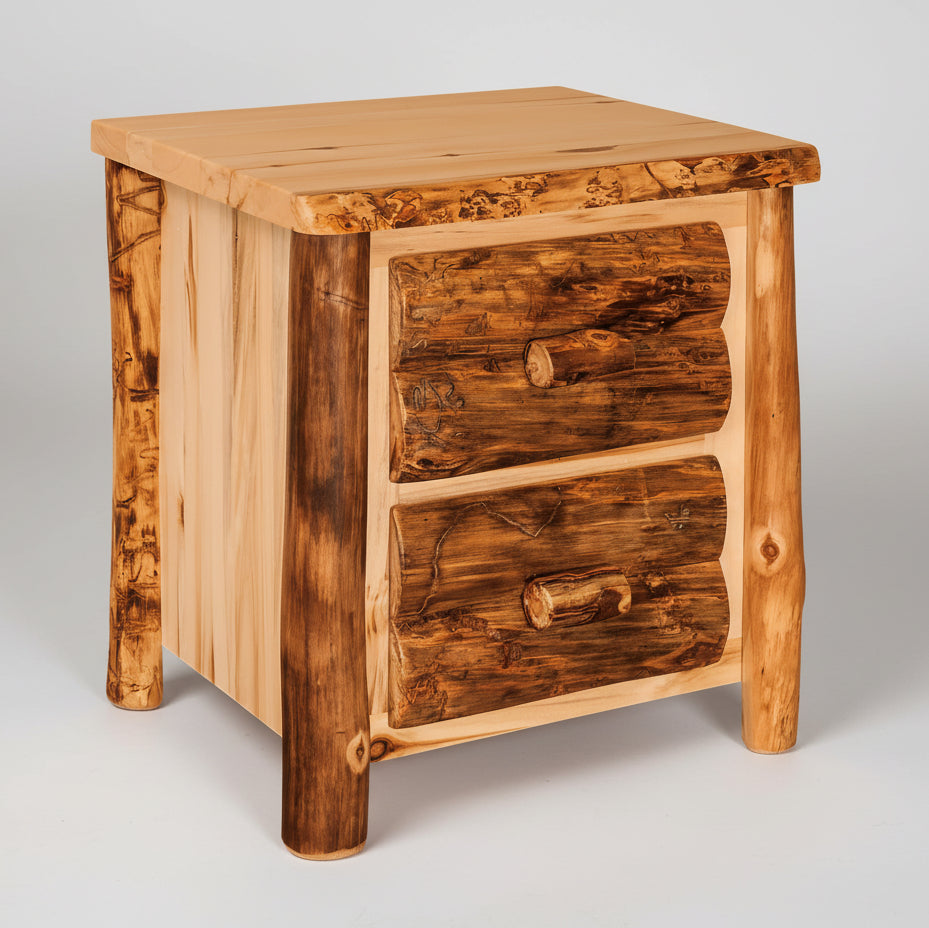 Quick Ship Amish Elkhorn Aspen Log Nightstand — Our Family Craft Shop