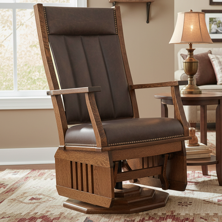 Amish Slatted Mission Swivel Glider - Platform Base — Our Family Craft Shop